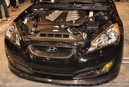 The engine bay of the RM500 Genesis Coupe | Torque News
